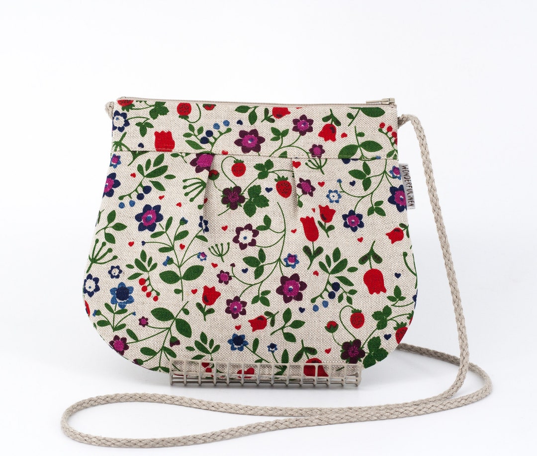 Women's Crossbody Purse, Linen Summer Bag, Flax Bag, Flowers Bag ...