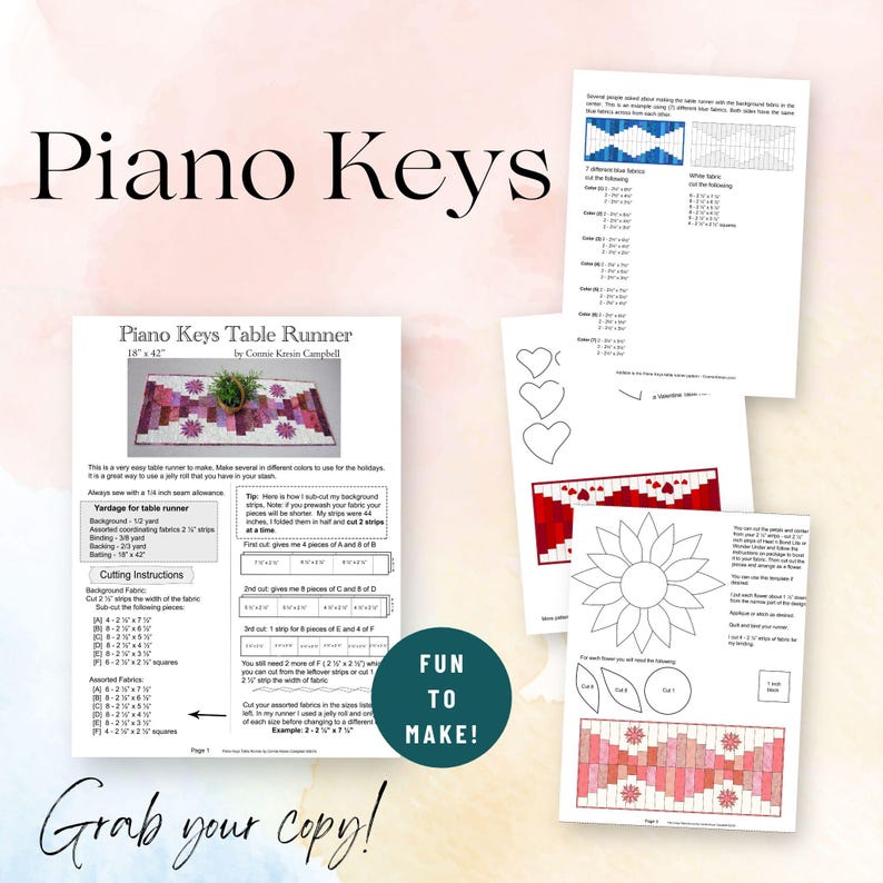 Piano Keys Table Runner PDF Pattern, Beginner Quilt - Etsy