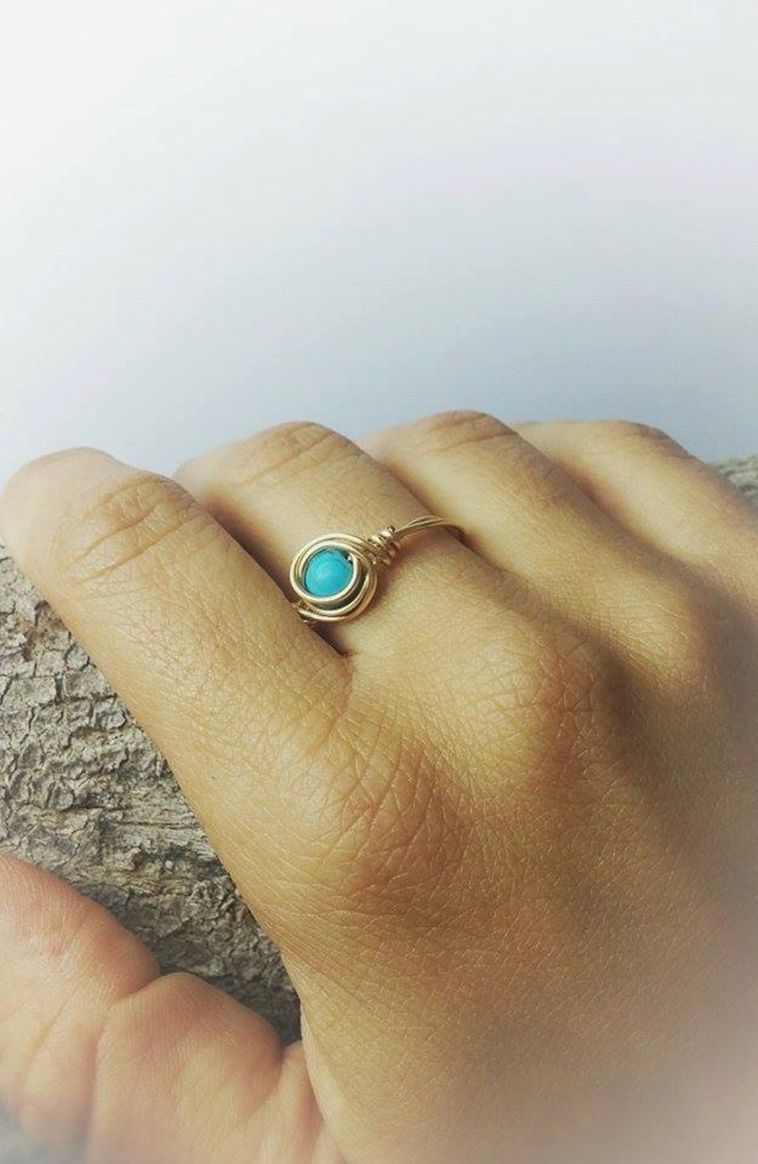 Turquoise Wrapped Wire Ring, Genuine Raw Gemstone, Handmade Gold Filled ...
