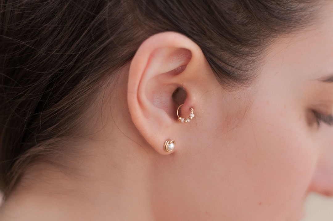 White Beaded Extra Thin Piercing Earring,sterling Silver \ Gold Filled ...