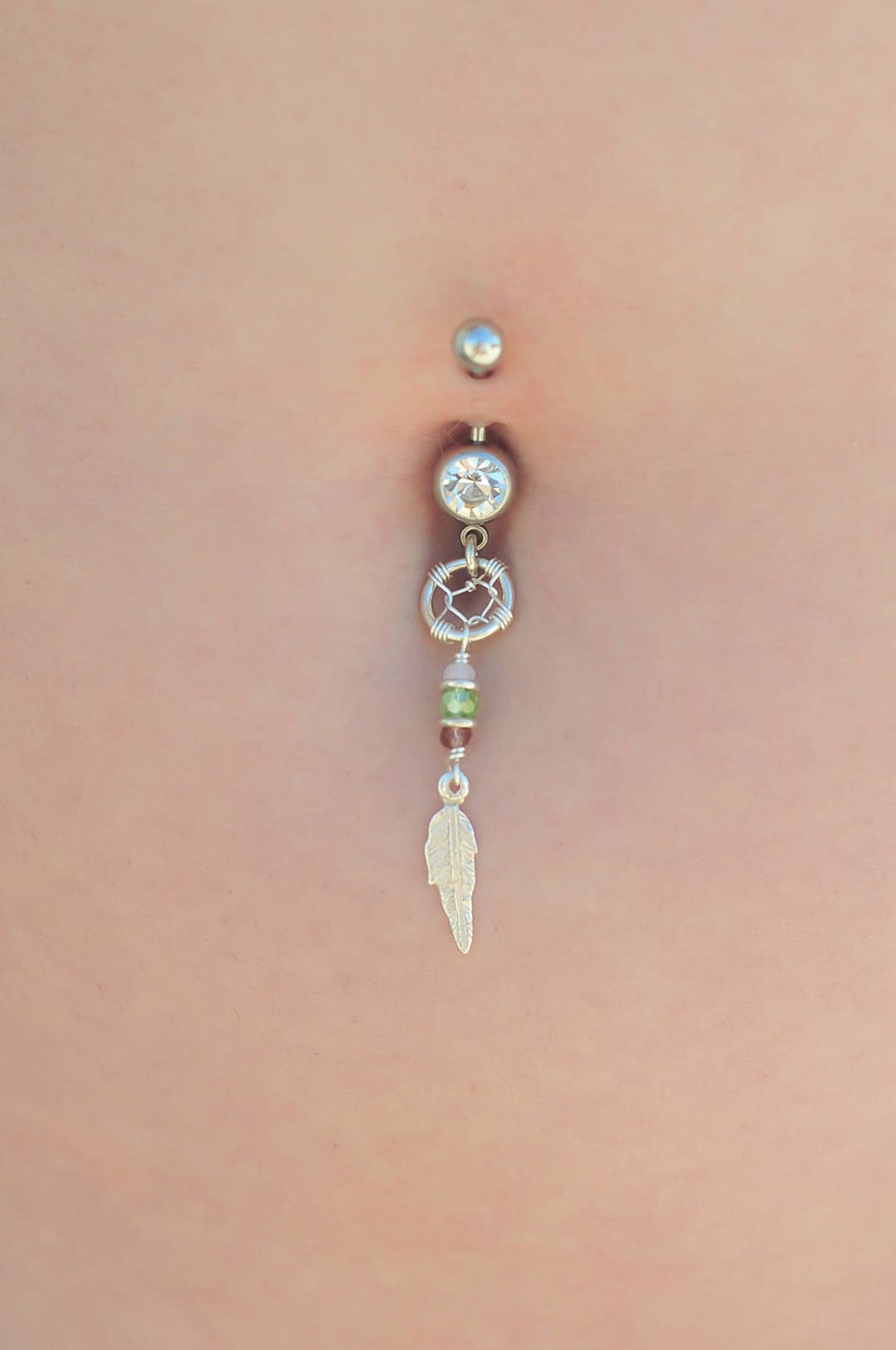 Gift Idea! Silver Dream Catcher & Feather, Swarovski Beaded Belly ...