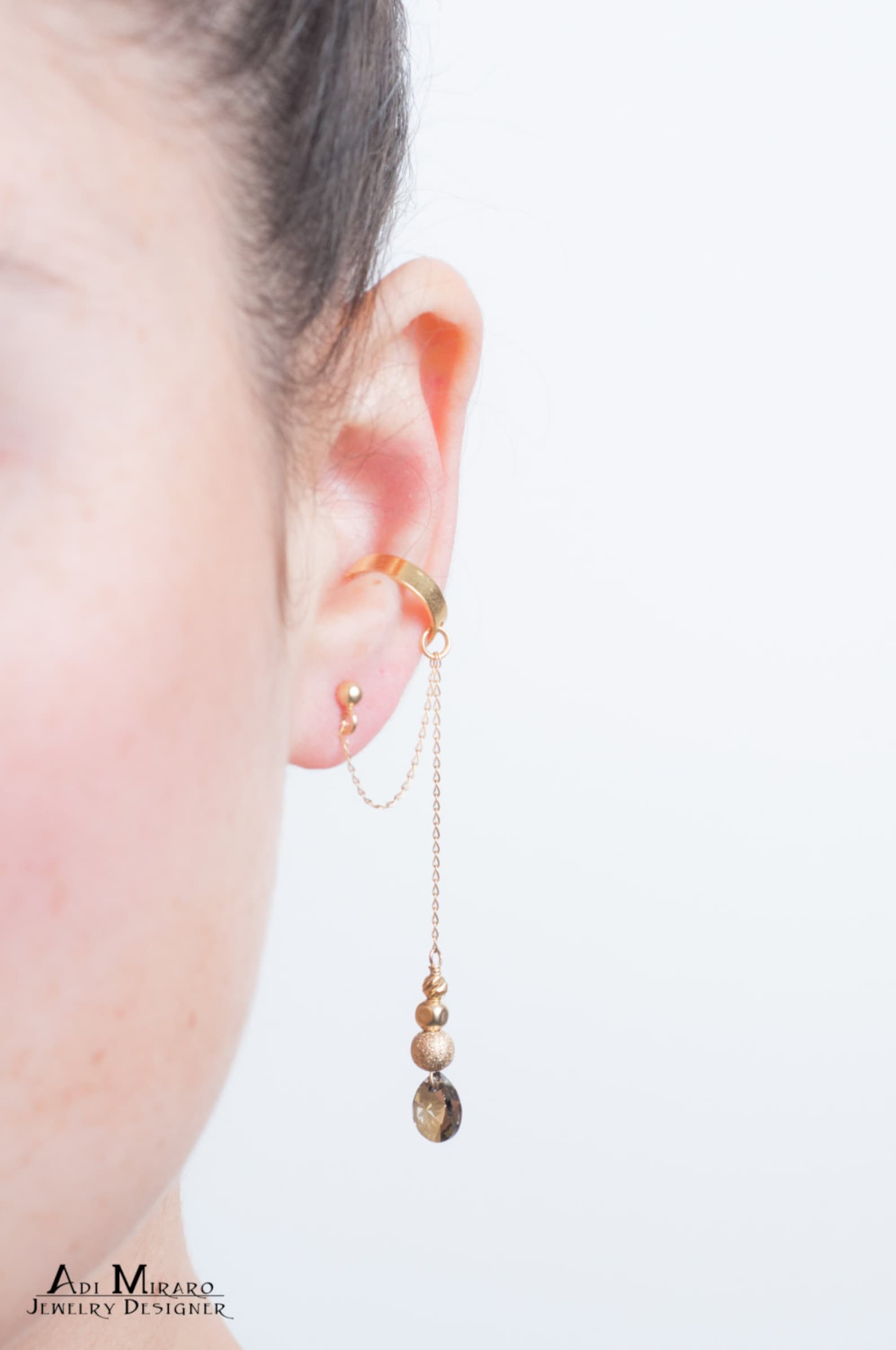 Gold Swarovski Crystal Dangle Ear Cuff Earring Unique Gift | Etsy