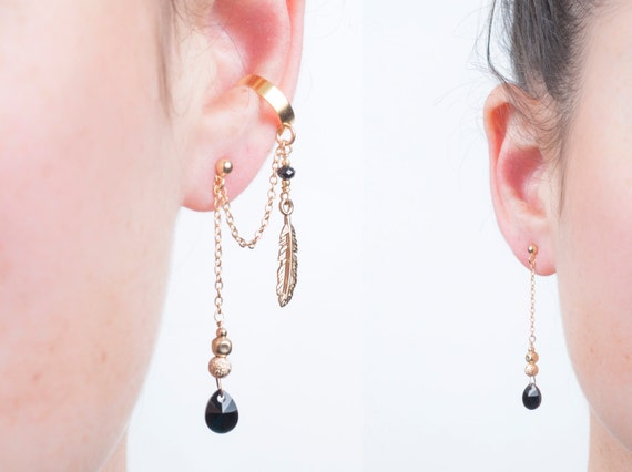 Gold Filled Ear Cuff MATCHING Dangling Earring Set Feather | Etsy