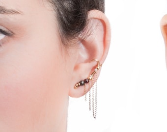 Gold Rock Glam Fringe Ear Cuff Matching Turquoise Stud | Etsy