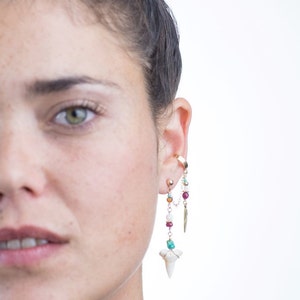 Handmade Bohemian Ear Cuff Earring With Real Shark Tooth and Genuine ...