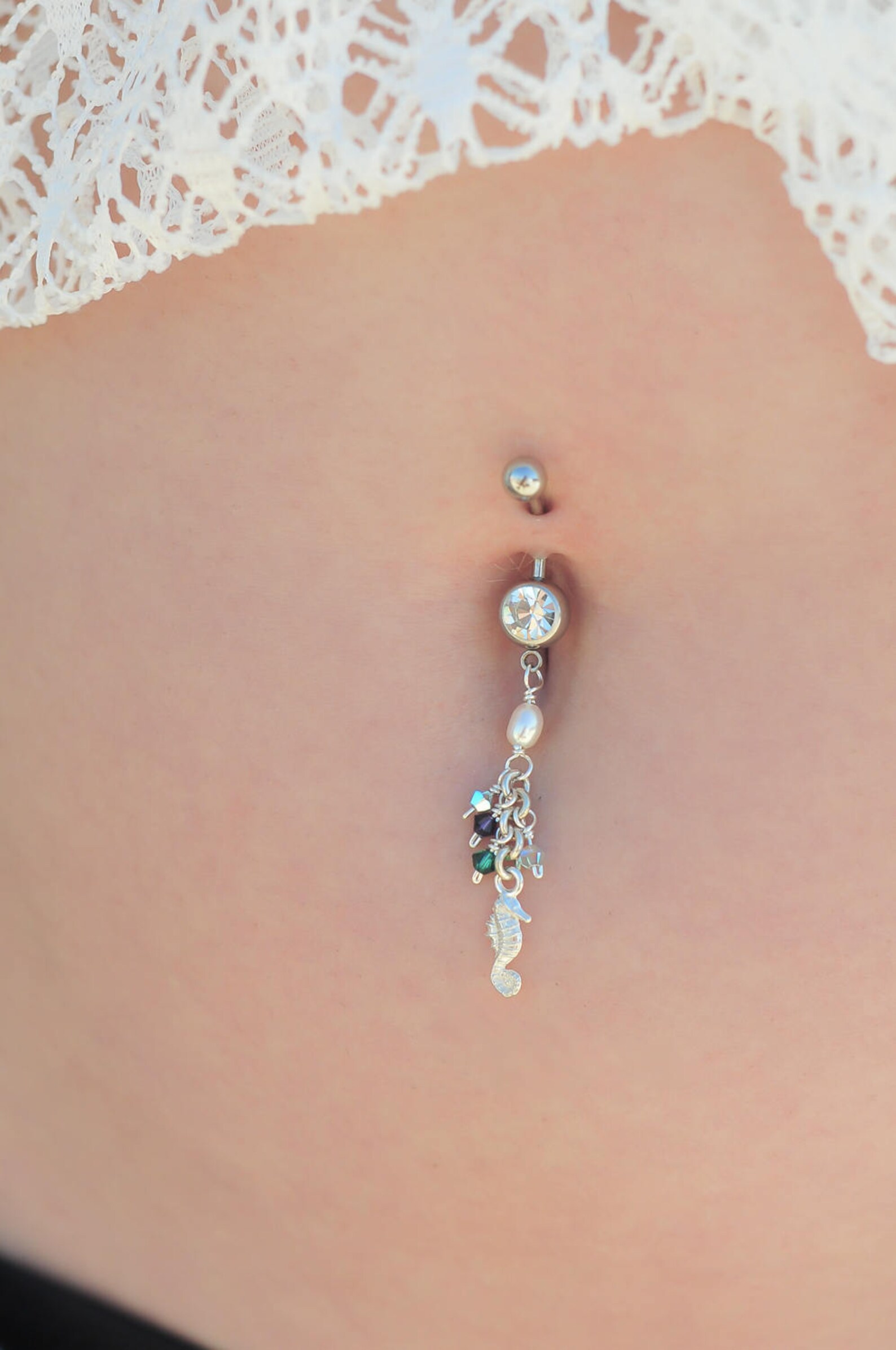 The Silver Seahorse & Swarovski Crystal Beaded Belly Button - Etsy