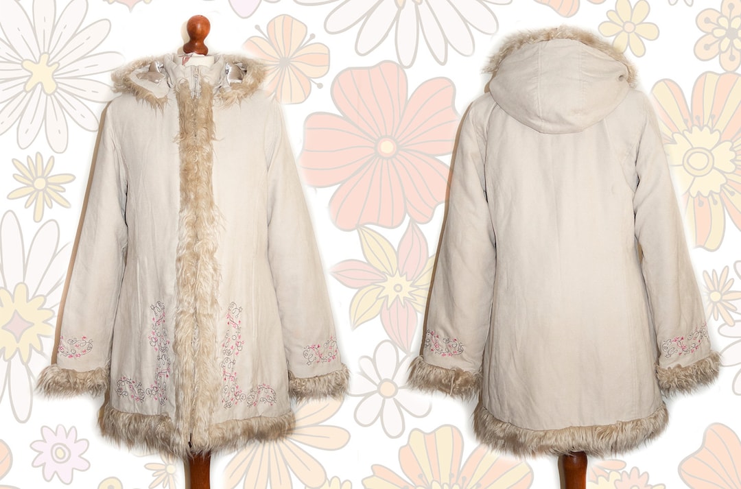 Beige Penny Lane Coat With Hood Faux Fur 70s Inspired Afghan - Etsy