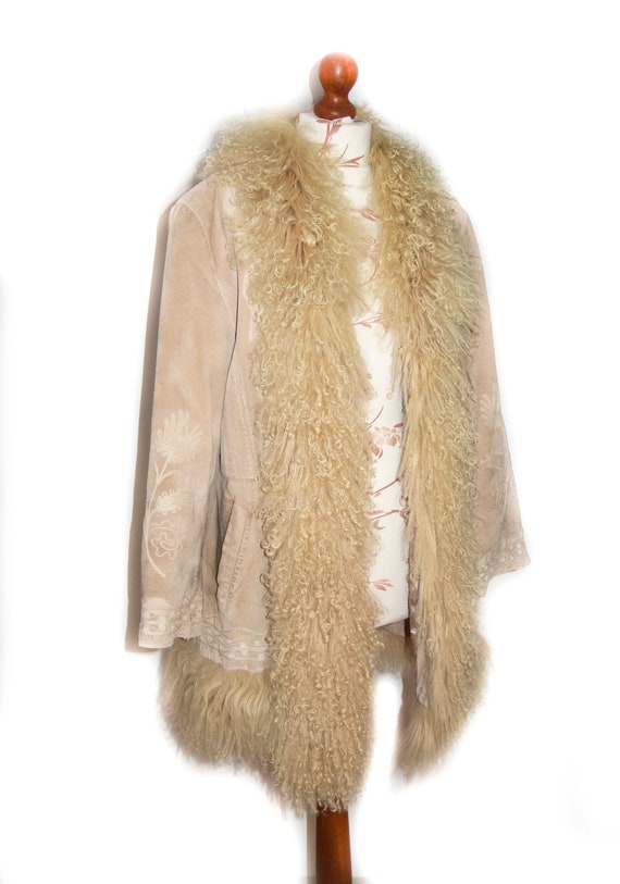 Penny Lane coat with fluffy mongolian fur Real Sued… - Gem