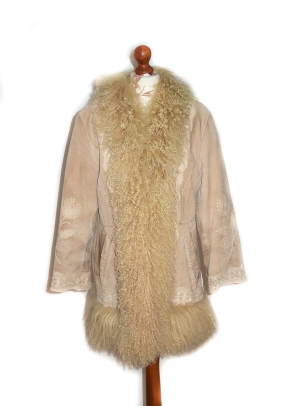 Penny Lane coat with fluffy mongolian fur Real Sued… - Gem