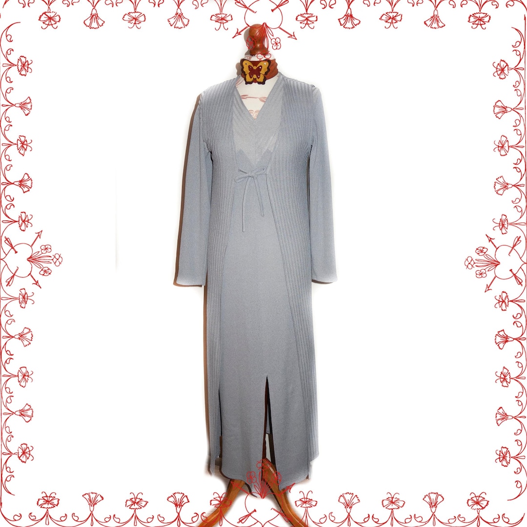 1970s Blue Dress With Matching Vest – Vintage Boho Set, Hippie 70s ...