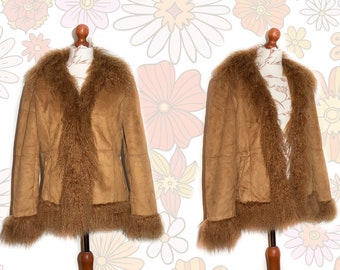 70s Vintage Inspired Black Y2k Faux Fur Vegan Jacket. Penny Lane Style Shaggy Afghan Hippie ...