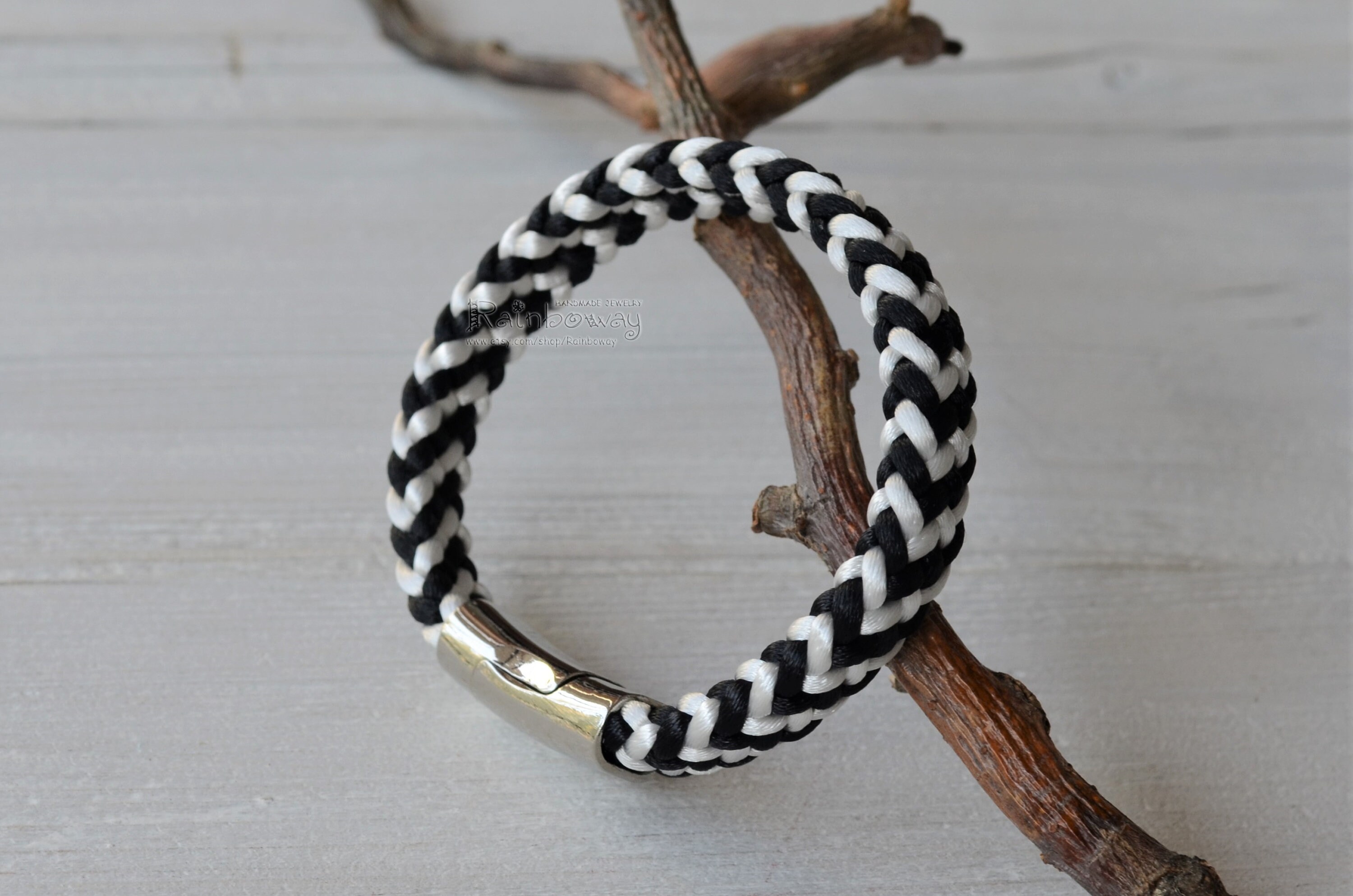 Black White Braided Cord Bracelet Flat Kumihimo Bracelet - Etsy