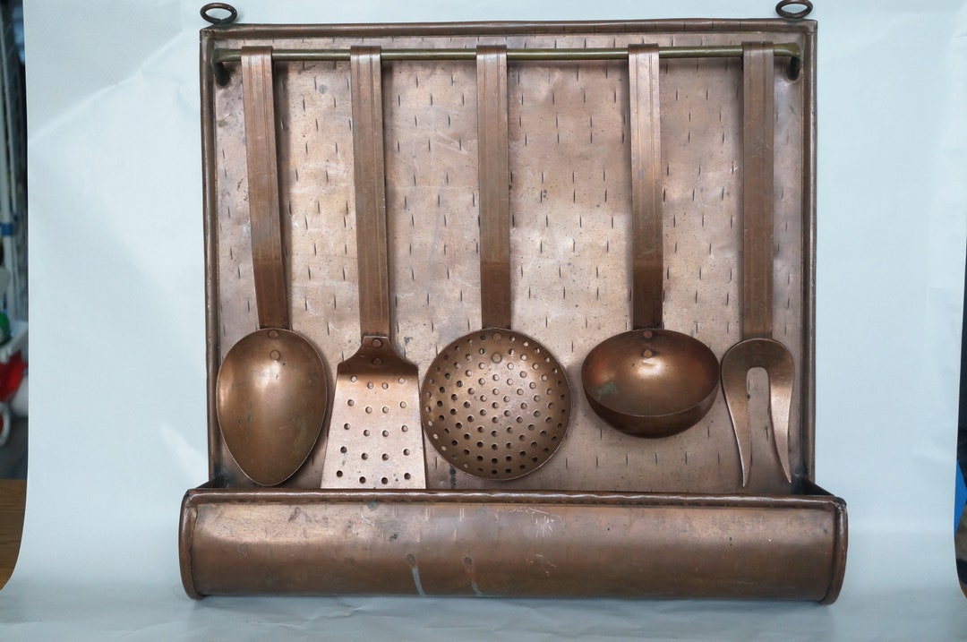 French Copper Rack With 5 Copper Kitchen Utensils, Made in Durfort ...