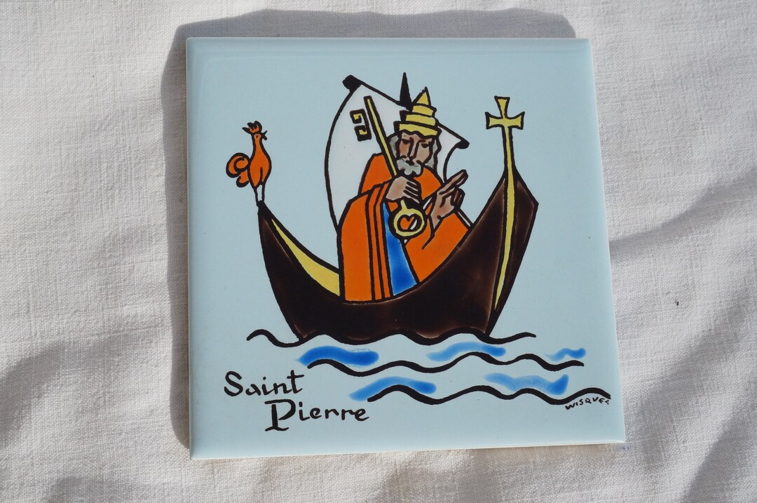 A Polychrome Painting of Saint-pierre on a Faience, Handmade and Signed ...