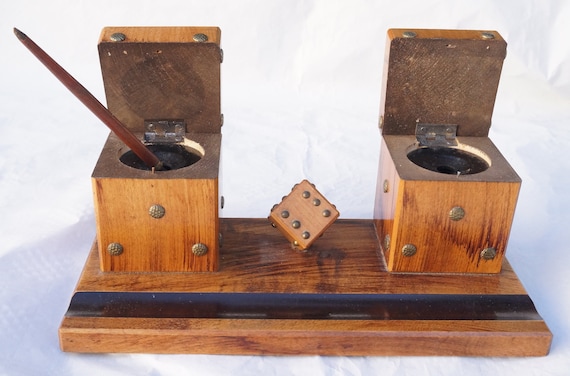Double Wooden Inkwell 1950s - Etsy