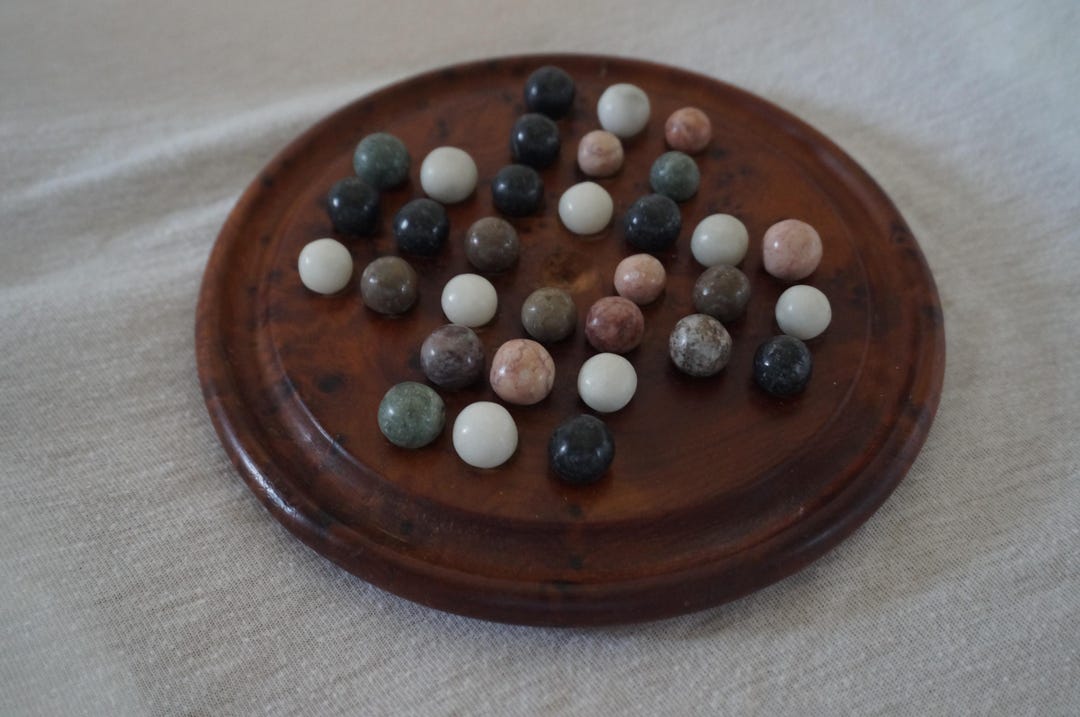 Vintage Natural Stone Solitaire Game 32 Pieces Mineral Stones, Board ...