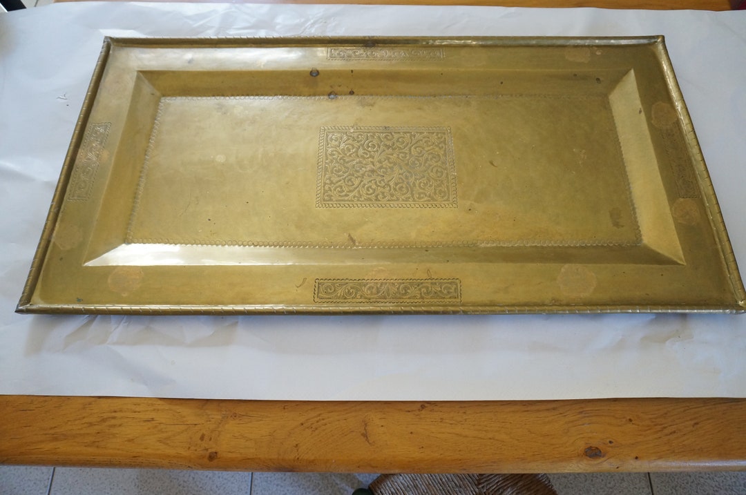 Extra Large Antique Yellow Copper Serving Tray, 35.43" Long, 1950's - Etsy