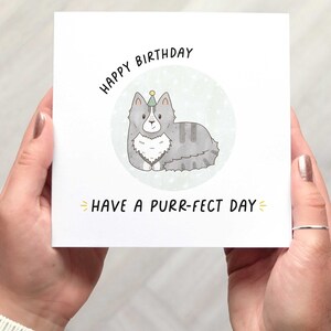 CAT BIRTHDAY CARD , Purr-fect Pun Birthday Card, Illustrated Cat Happy ...
