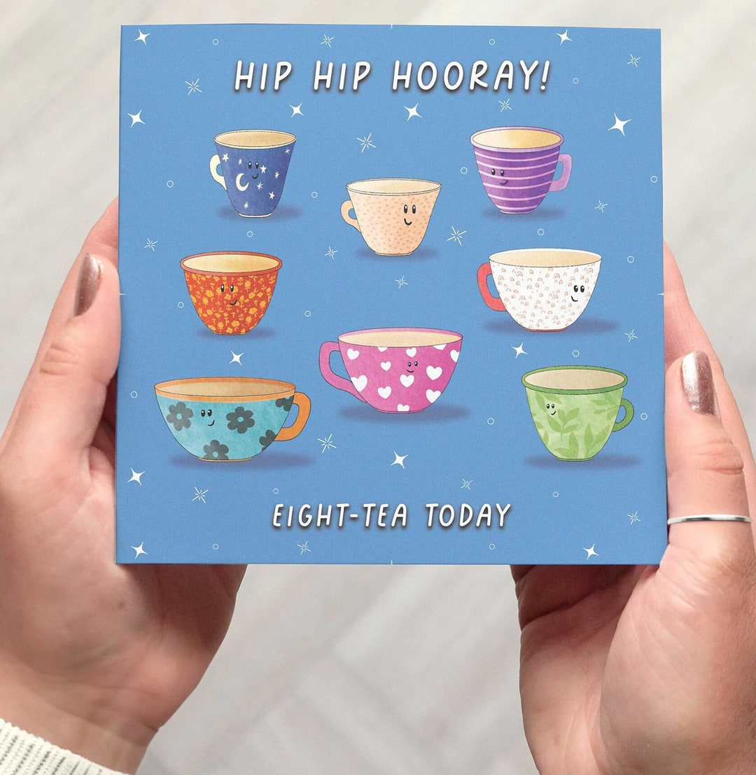 Funny 80th Birthday Card: Eight-tea Pun Card - Etsy