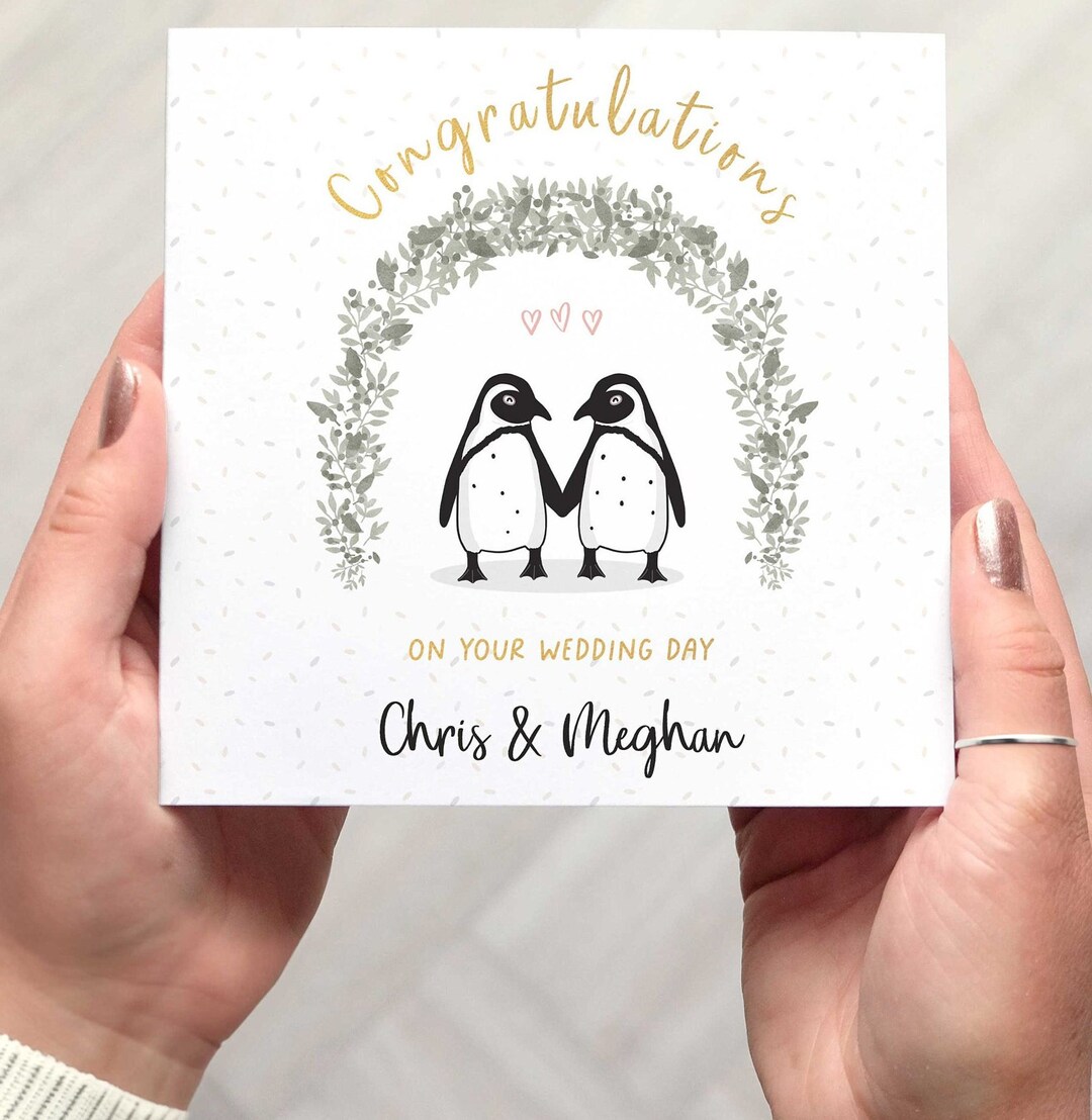 Personalised Wedding Card With Penguins, Perfect Newlyweds Card ...
