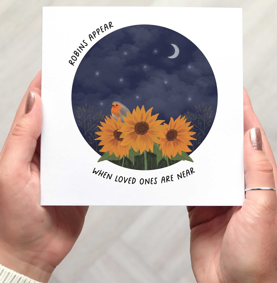 ROBIN and SUNFLOWERS CARD, Bereavement Card, Thinking of You Card ...