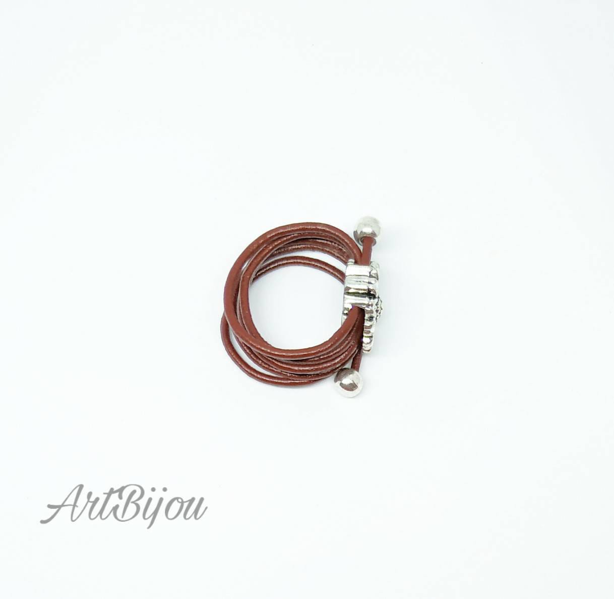 Leather Ring, Flower Ring, Sunflower, Zamak Ring, Adjustable, Modern ...