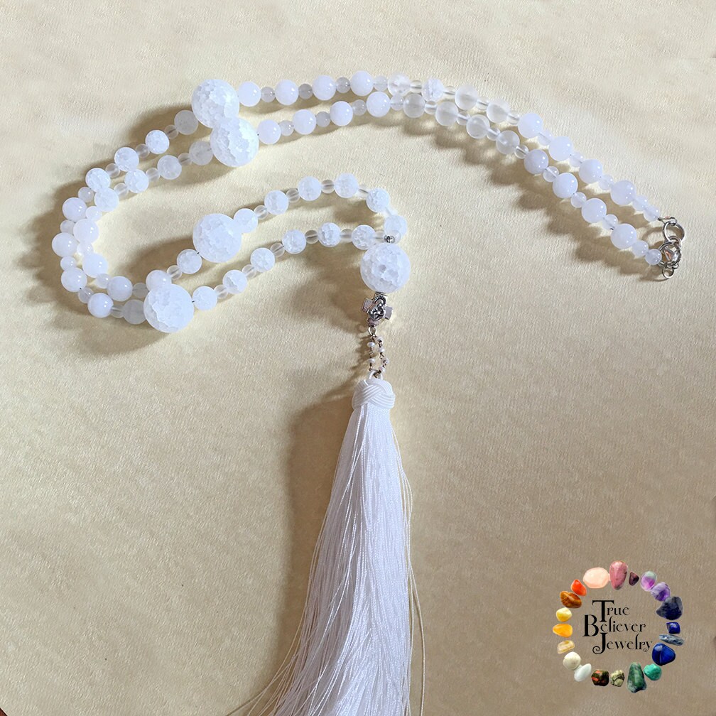 White Mala Necklace and Earrings Set - Etsy