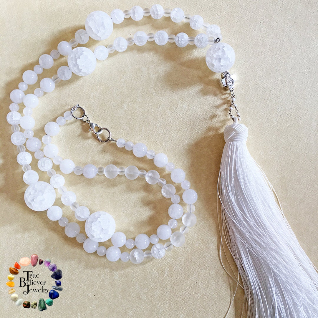White Mala Necklace and Earrings Set - Etsy