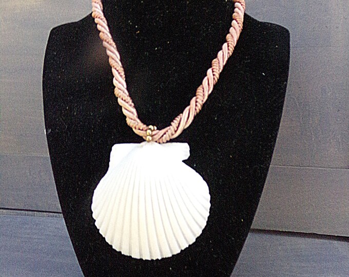 White Scallop Necklace With Pink Cord 2 3/4 Inch Genuine - Etsy