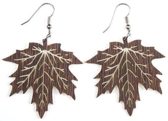 Maple Leaf Laser Cut Wood Earring Etsy