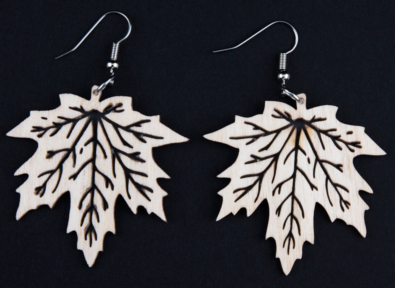 Maple Leaf Laser Cut Wood Earring Etsy