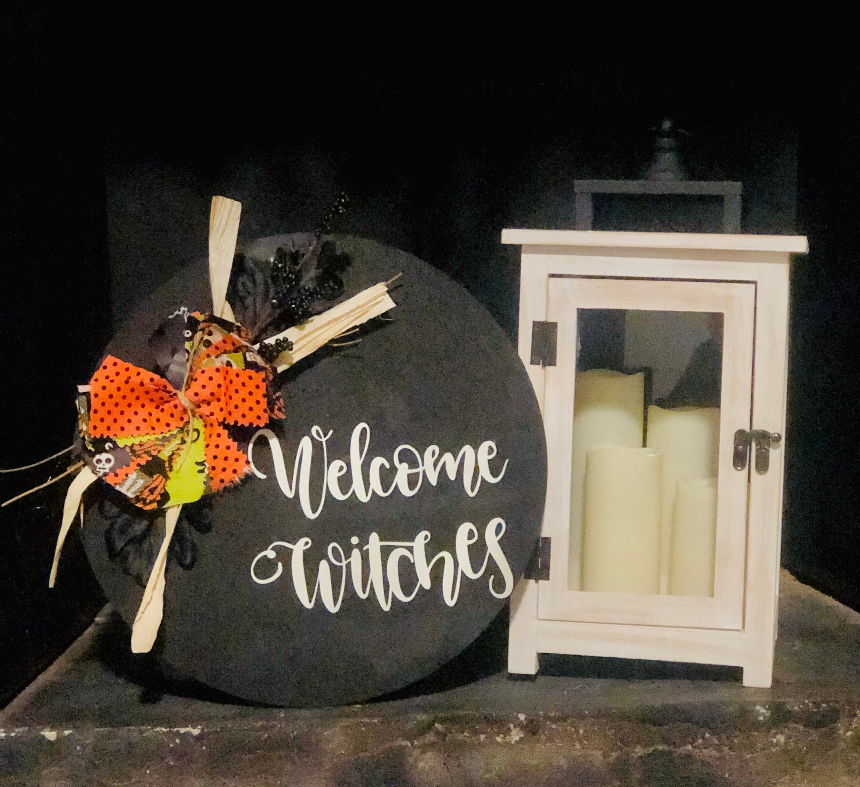 Welcome Witches, Halloween Decorations, Wood Circle Sign, Halloween ...