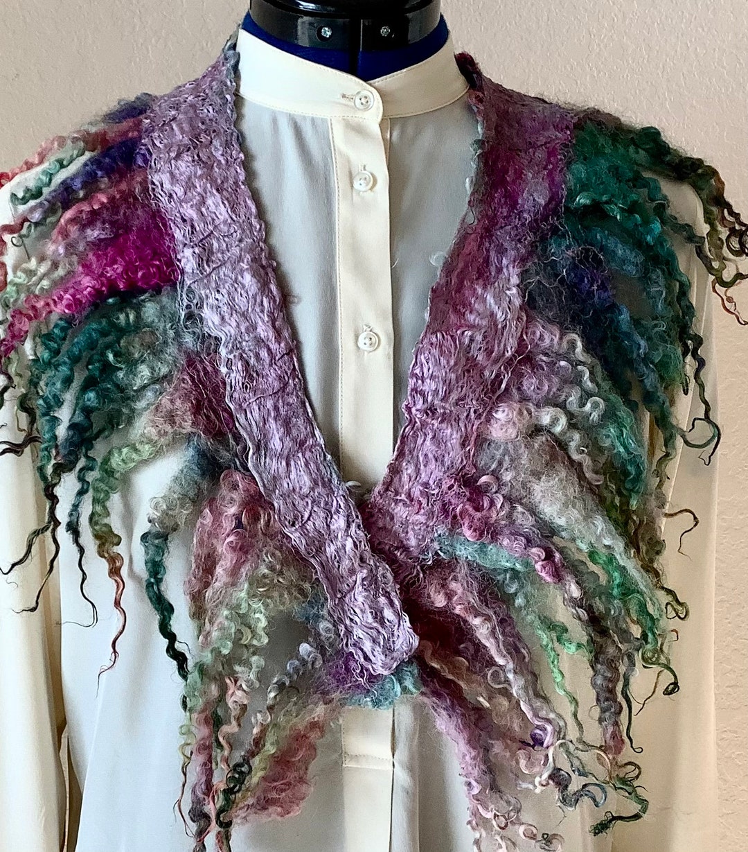 Scarf of Soft, Shiny Curls, Rainbow Colors of Long Teeswater Locks ...