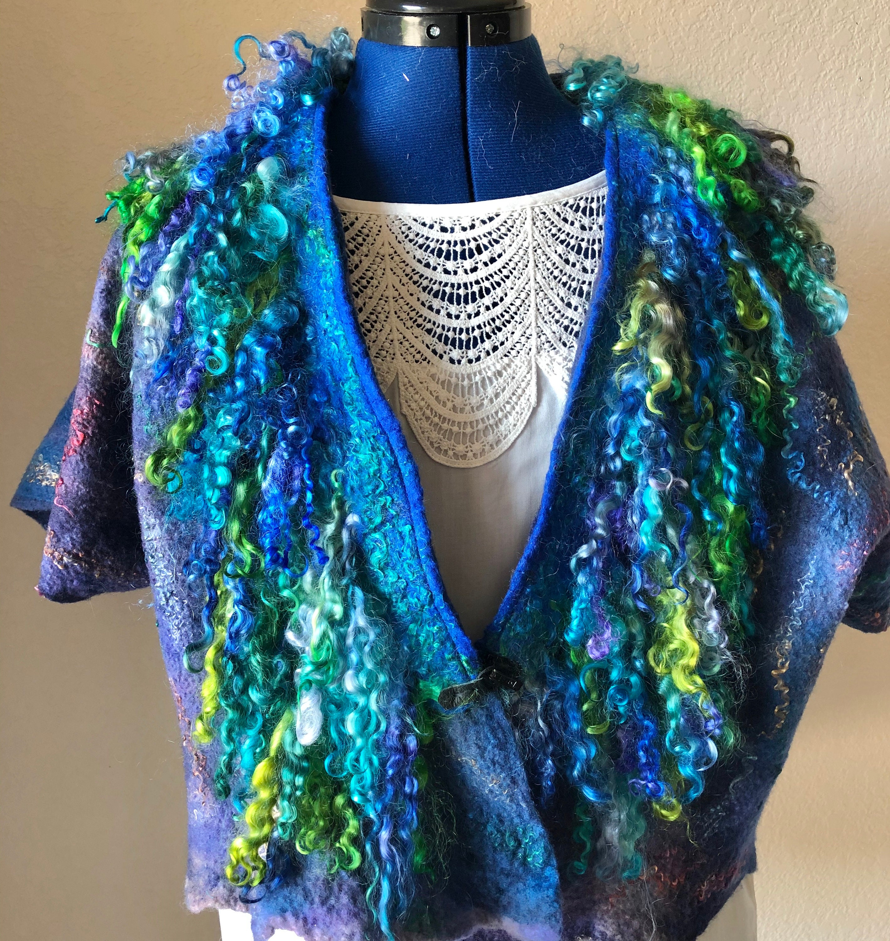 Blue Felted Vest Wool With Mohair Collarfancyfancies Best - Etsy