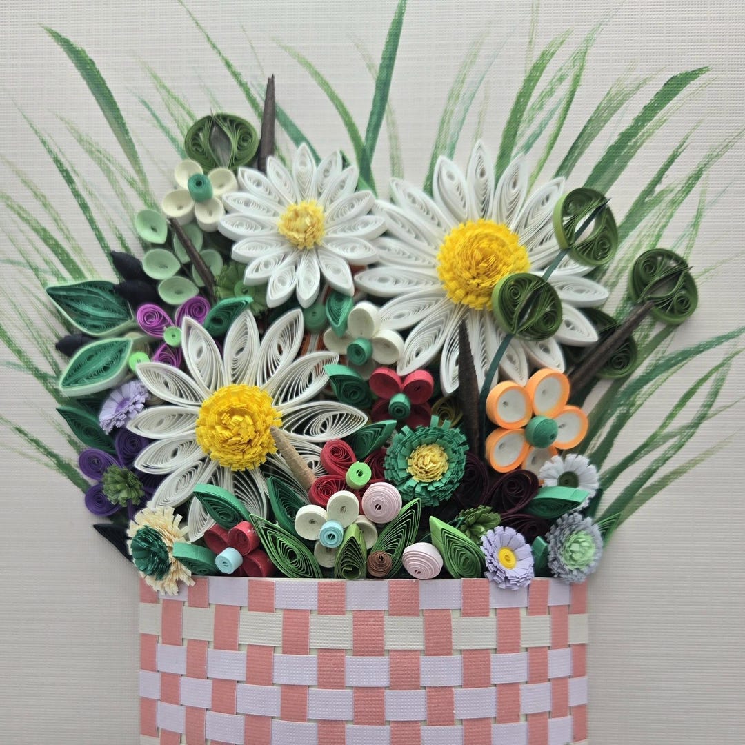 Original Quilling Artwork: Flowers in a Weaved Basket - Etsy