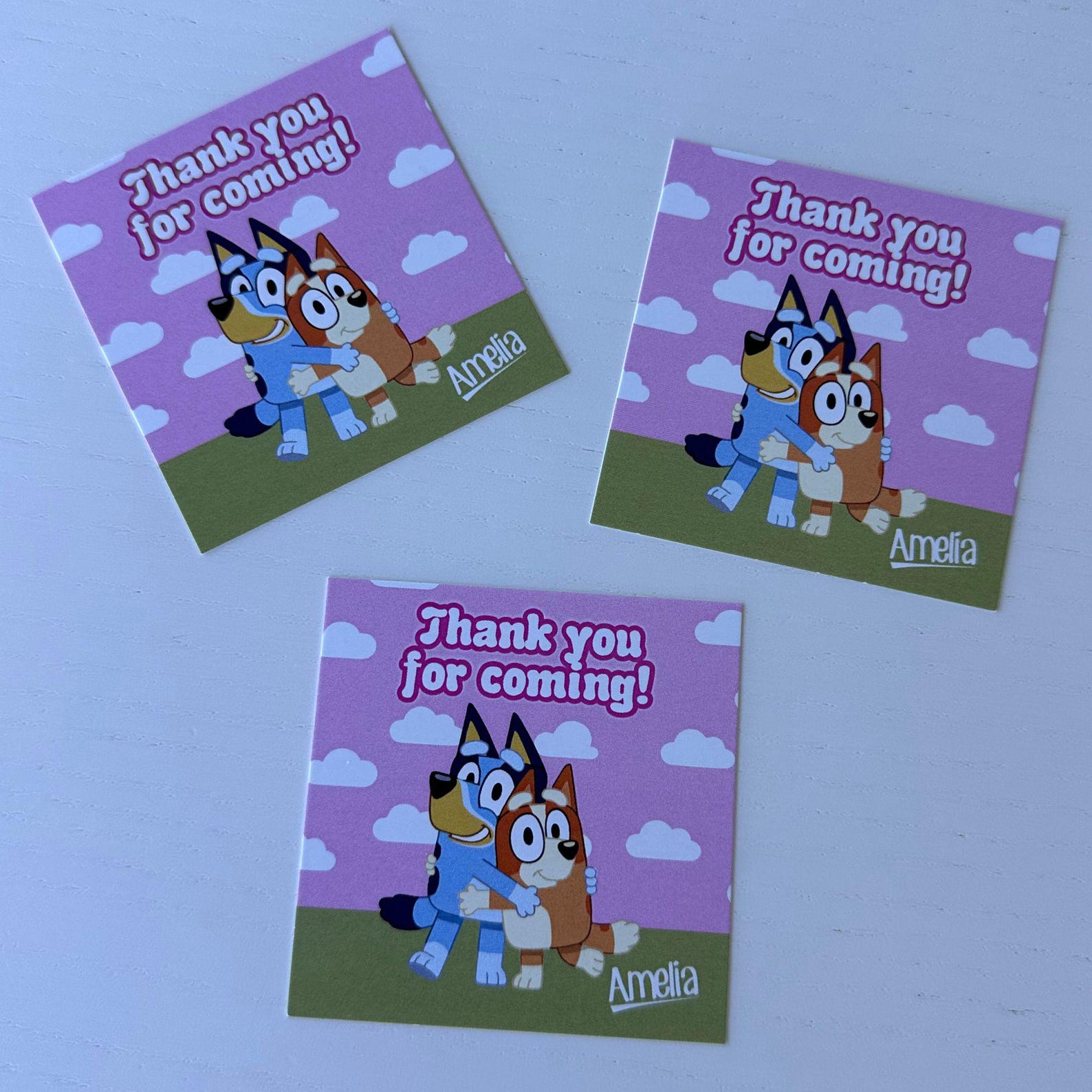 Bluey Party, 24 2.5" X 2.5" Thank You for Coming Cards, Favor Tags ...