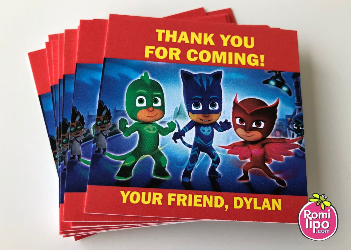 PJ Masks Party, Set of 24 2.5" X 2.5" Thank You for Coming Cards or ...