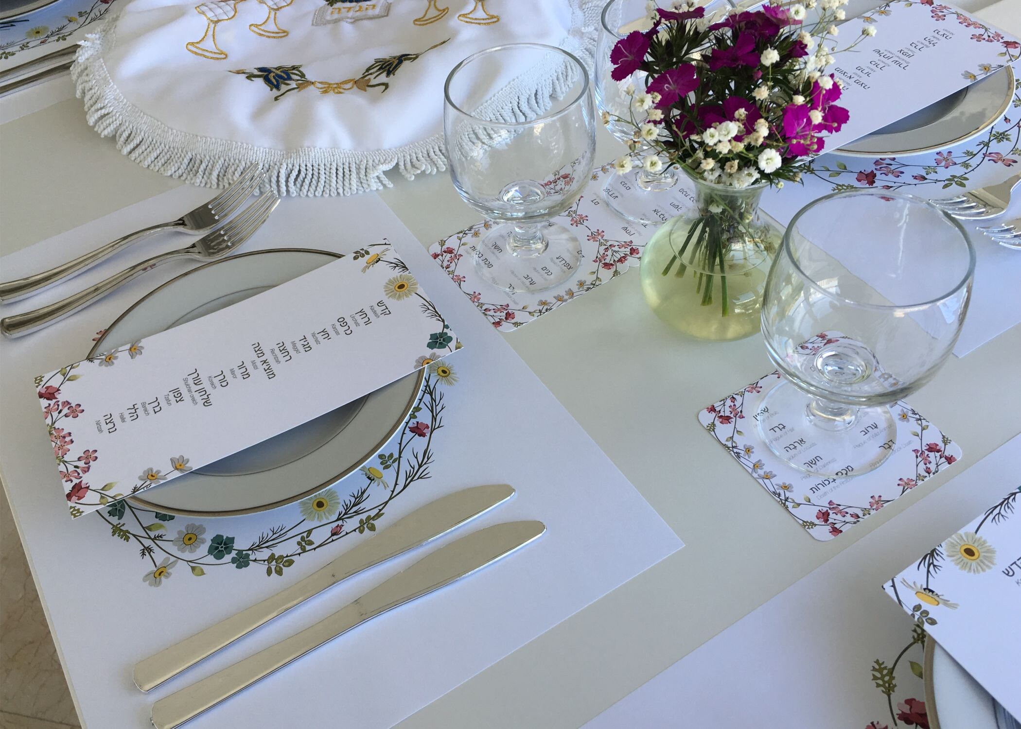 Passover Table Set for 12 , Placemats, Ten Plagues Coasters, Order of ...