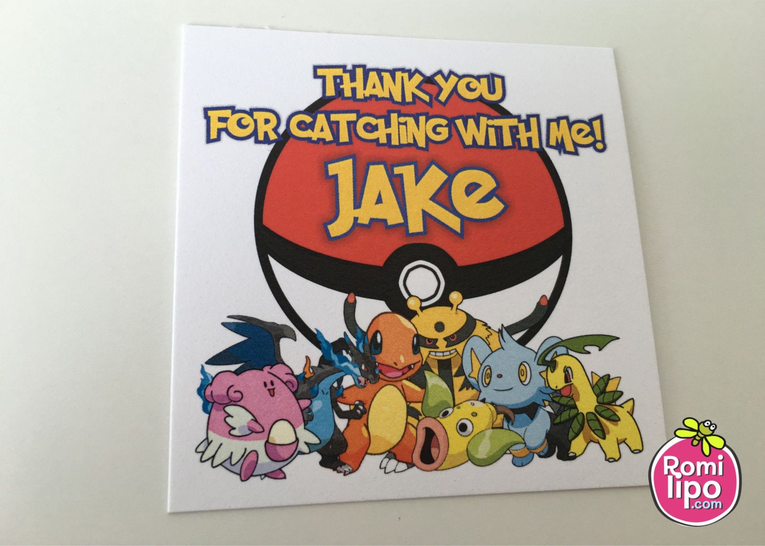 Pokemon party Set of 24 2.5 x 2.5 thank you for | Etsy