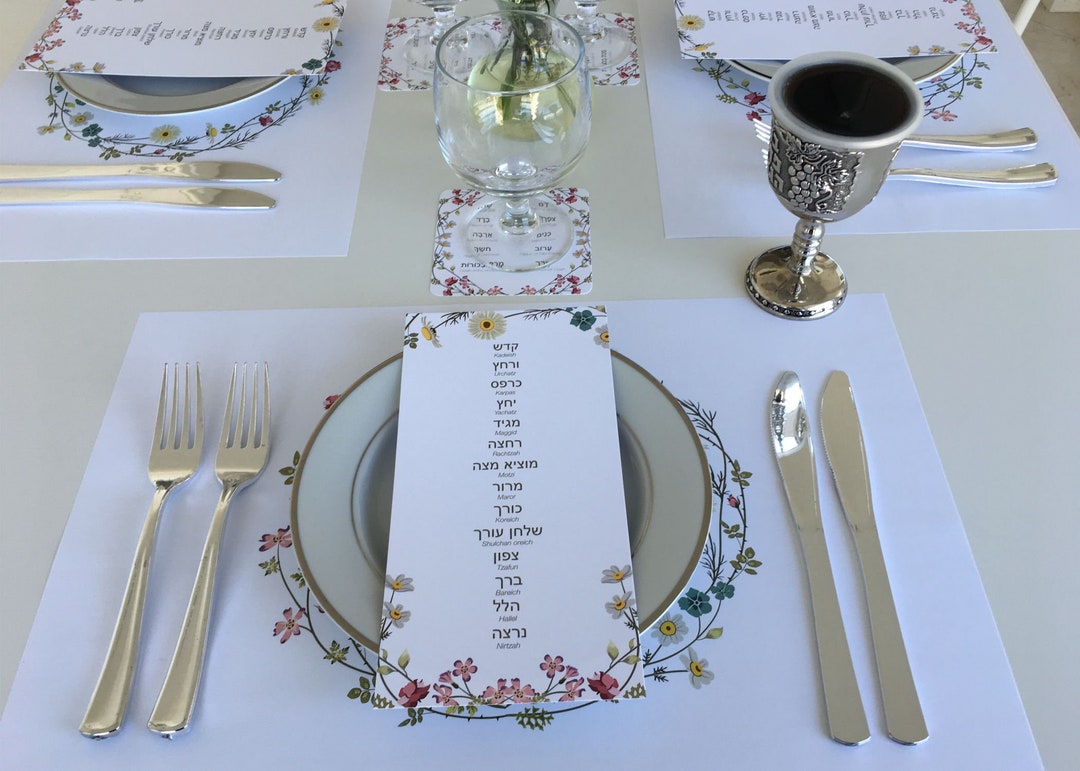Passover Table Set for 12 Ppl, Placemats, Ten Plagues Coasters, Order ...
