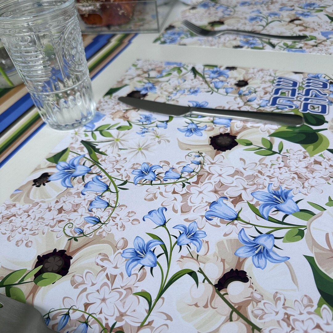 Shabbat, Paper Placemats 11x17", Shabbat Decor, Shabbat Table, Floral ...