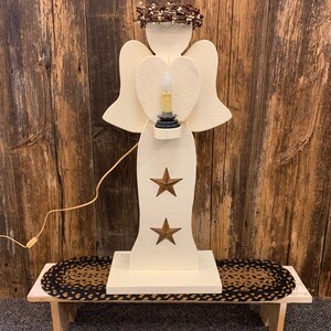 Wood Angel With Candlestick Lighting Home Decor Farmhouse Primitive ...
