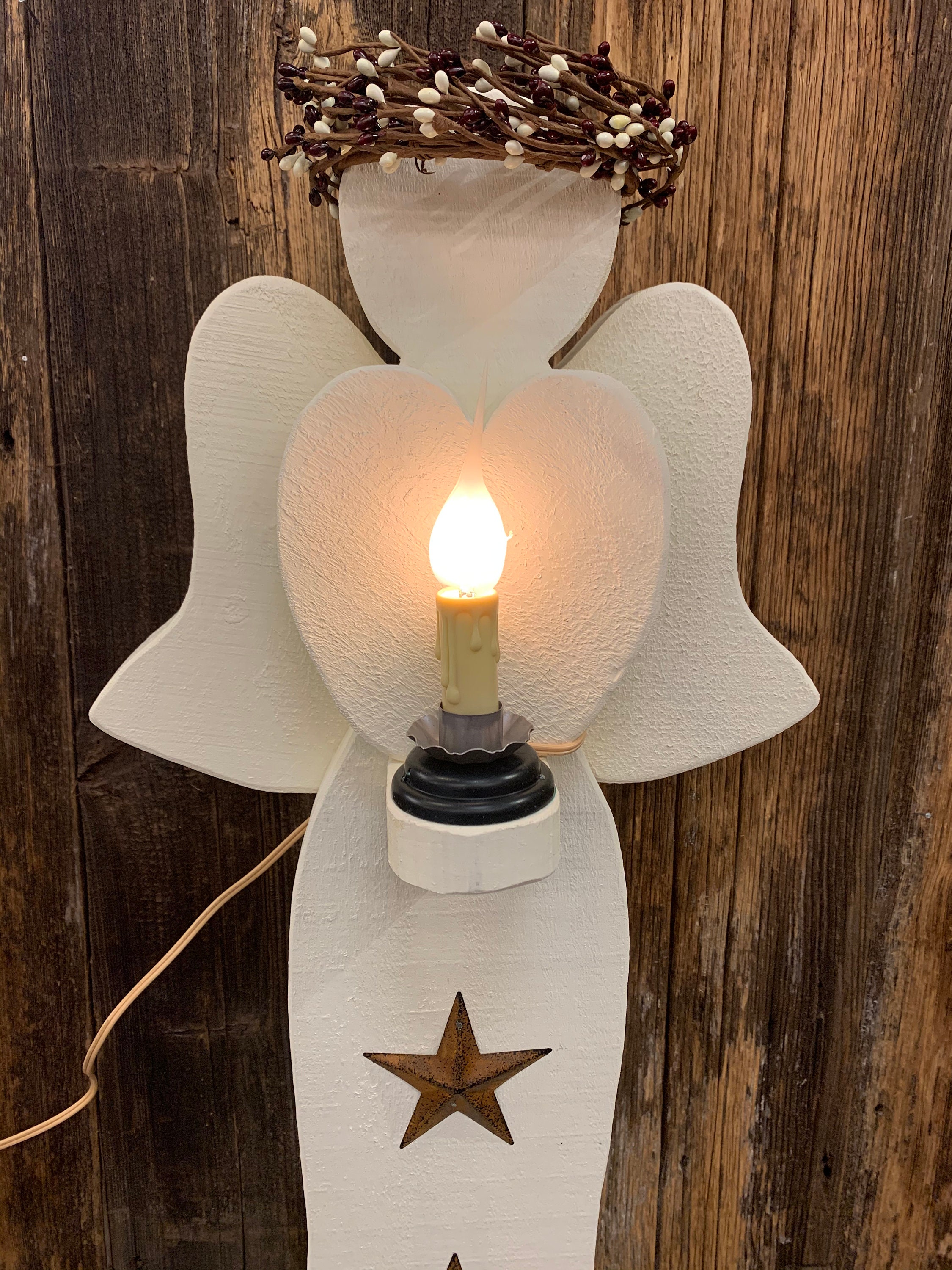 Wood Angel With Candlestick Lighting Home Decor Farmhouse | Etsy