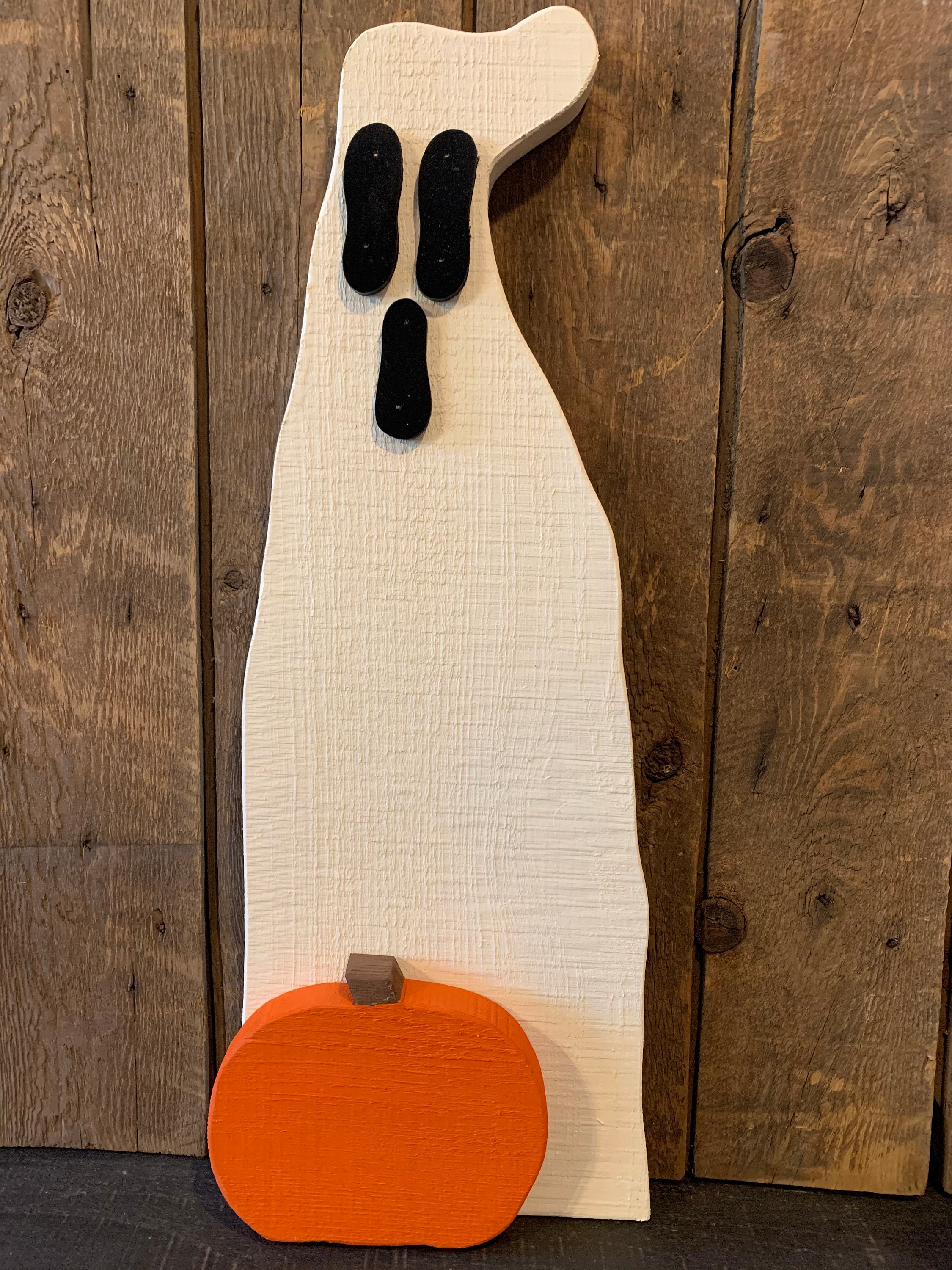 Halloween 24" Primitive Wood Ghost With Pumpkin on Metal Stake ...
