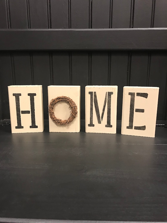 Home Block Sign Farmhouse Primitive Sign Stenciled Rustic Wood | Etsy
