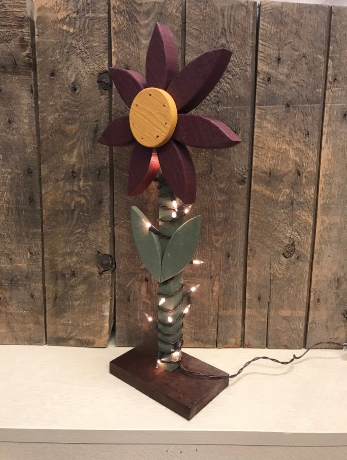 Wood Flower on Stand With Lights Table Top Home Decor | Etsy