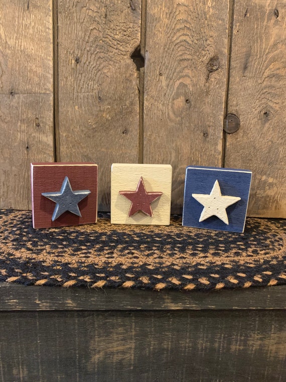 Star Wood Blocks Set of Three Farmhouse Primitive Americana - Etsy