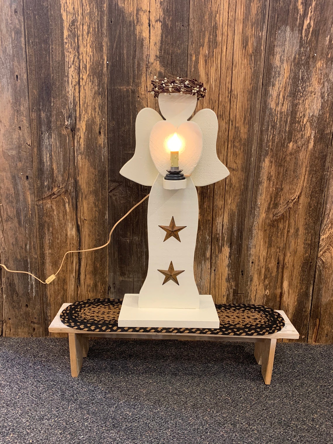 Wood Angel With Candlestick Lighting Home Decor Farmhouse Primitive ...