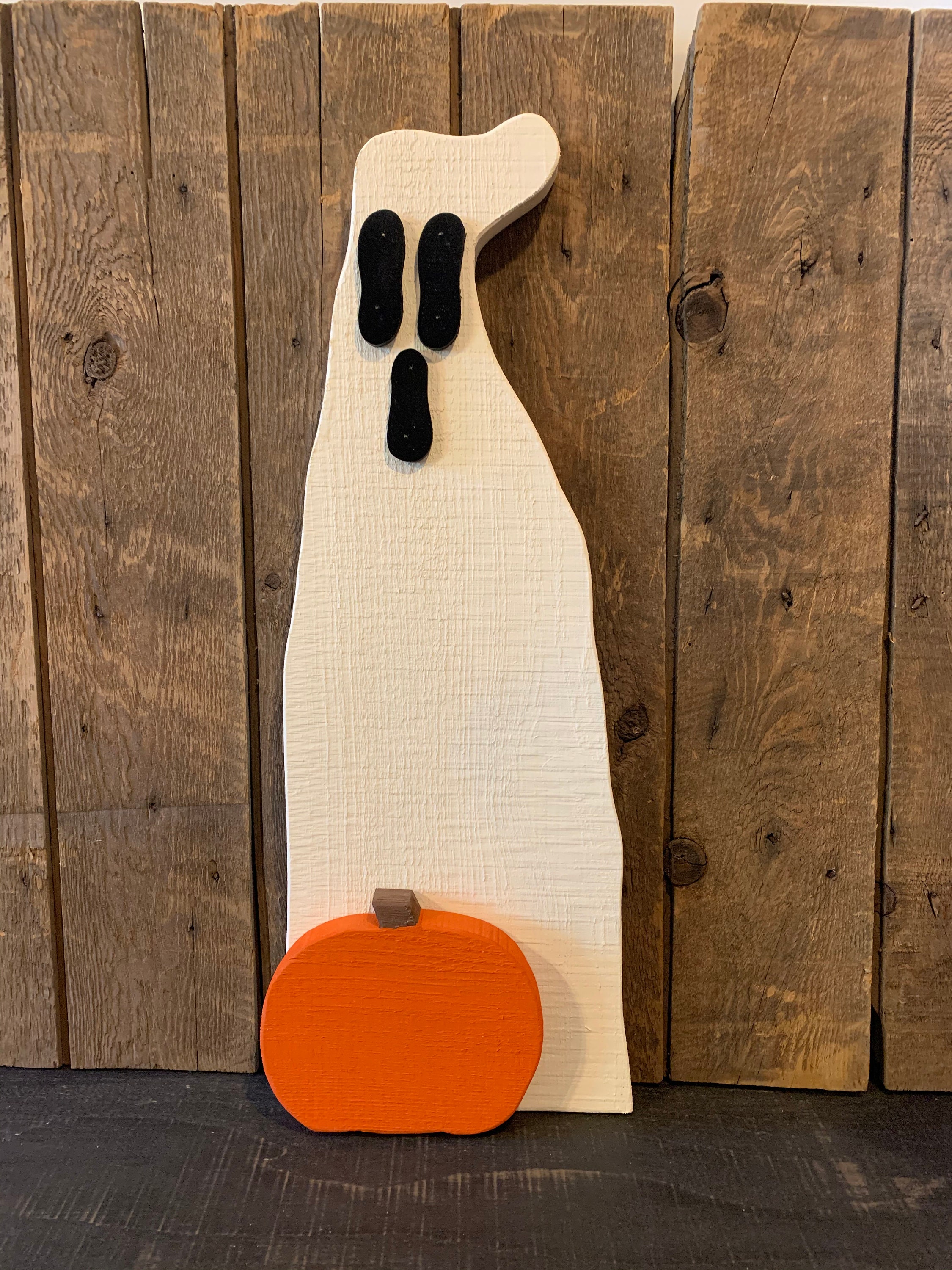 Halloween 24" Primitive Wood Ghost With Pumpkin on Metal Stake ...