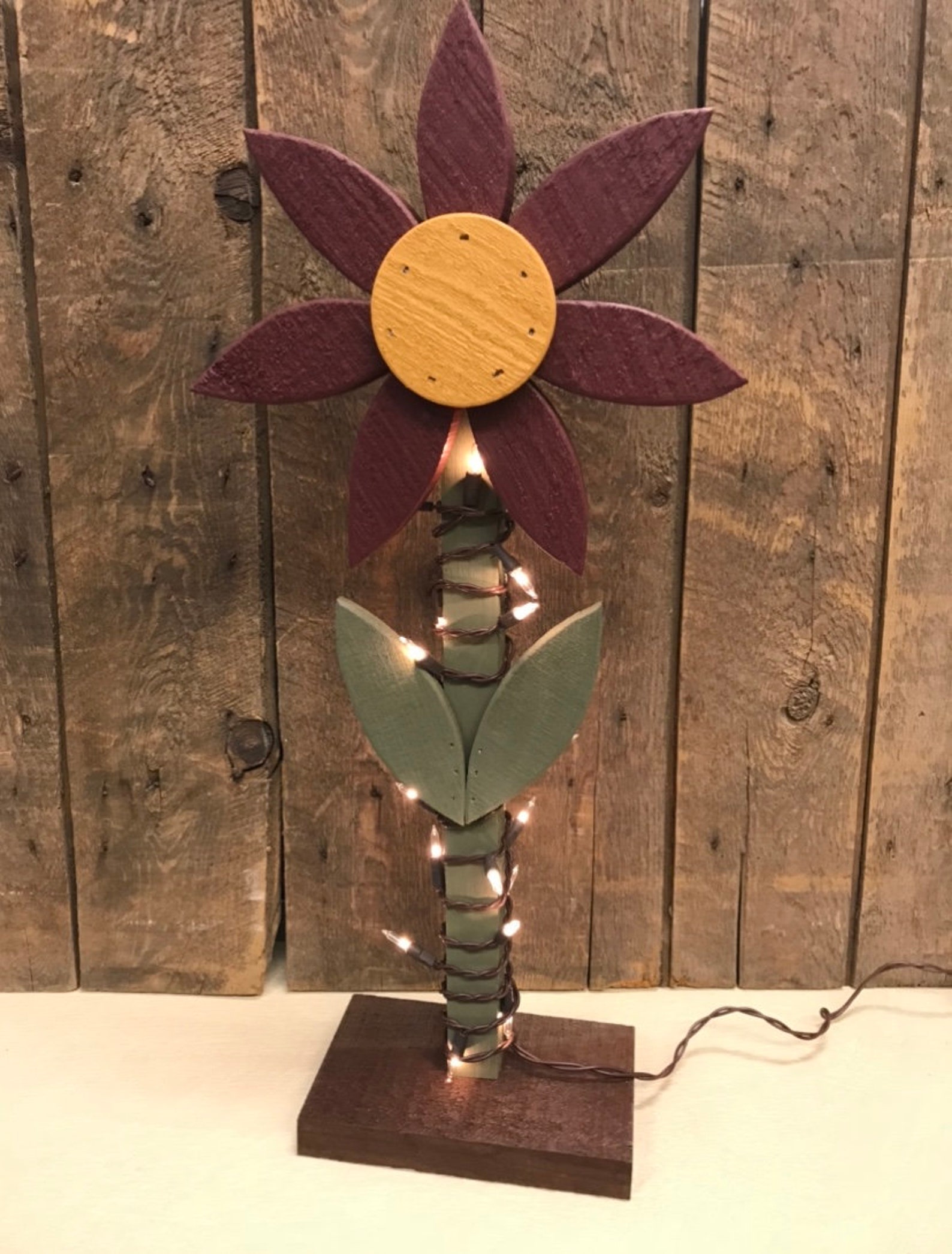 Wood Flower on Stand With Lights Table Top Home Decor - Etsy